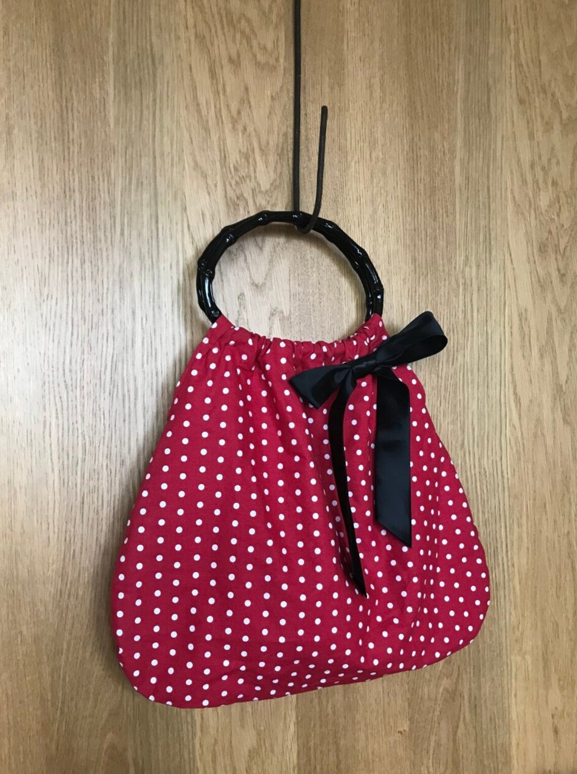 Rockabilly Tote Bag From the 50s Red With White Dots and Black Bow Made ...