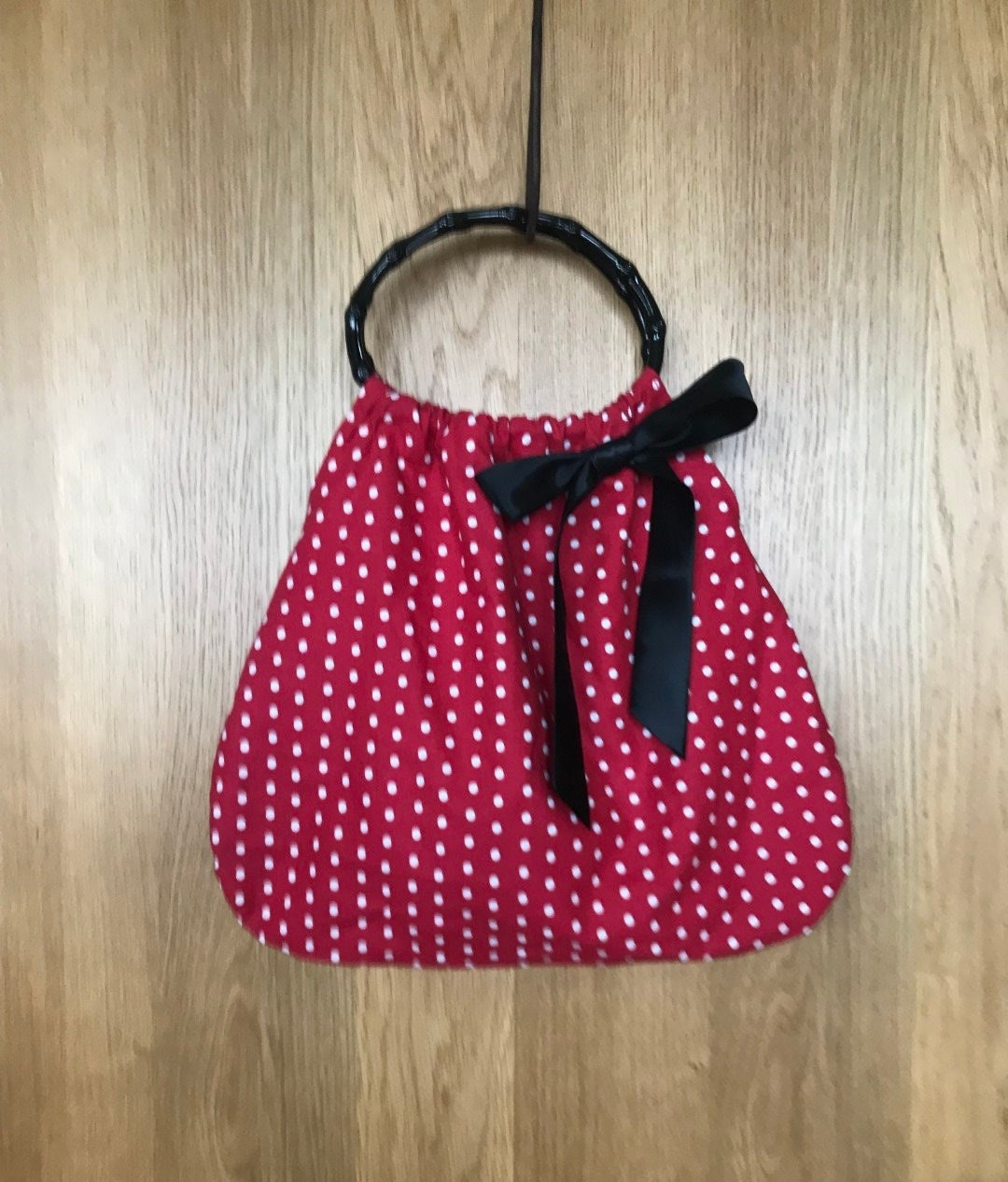 Rockabilly Tote Bag From the 50s Red With White Dots and Black Bow Made ...