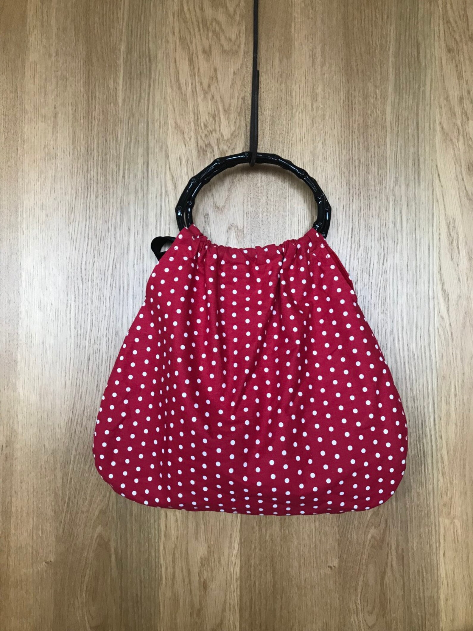 Rockabilly Tote Bag From the 50s Red With White Dots and Black Bow Made ...