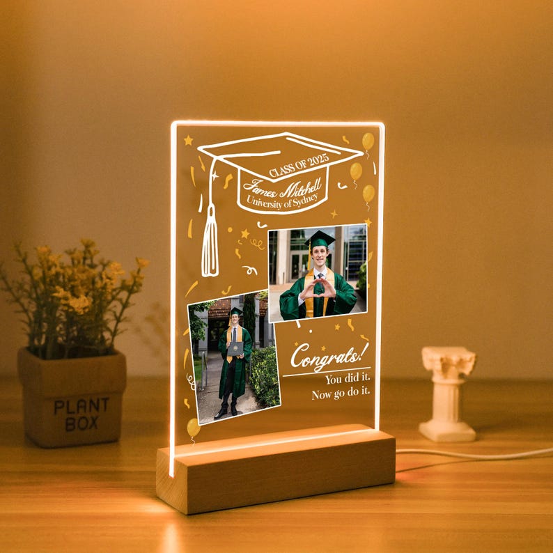 Personalised Graduation Photo Frame Night Light With Name, Graduation ...