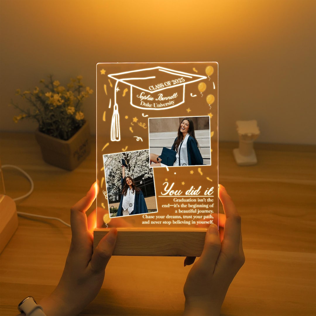 Personalised Graduation Photo Frame Night Light With Name, Graduation ...