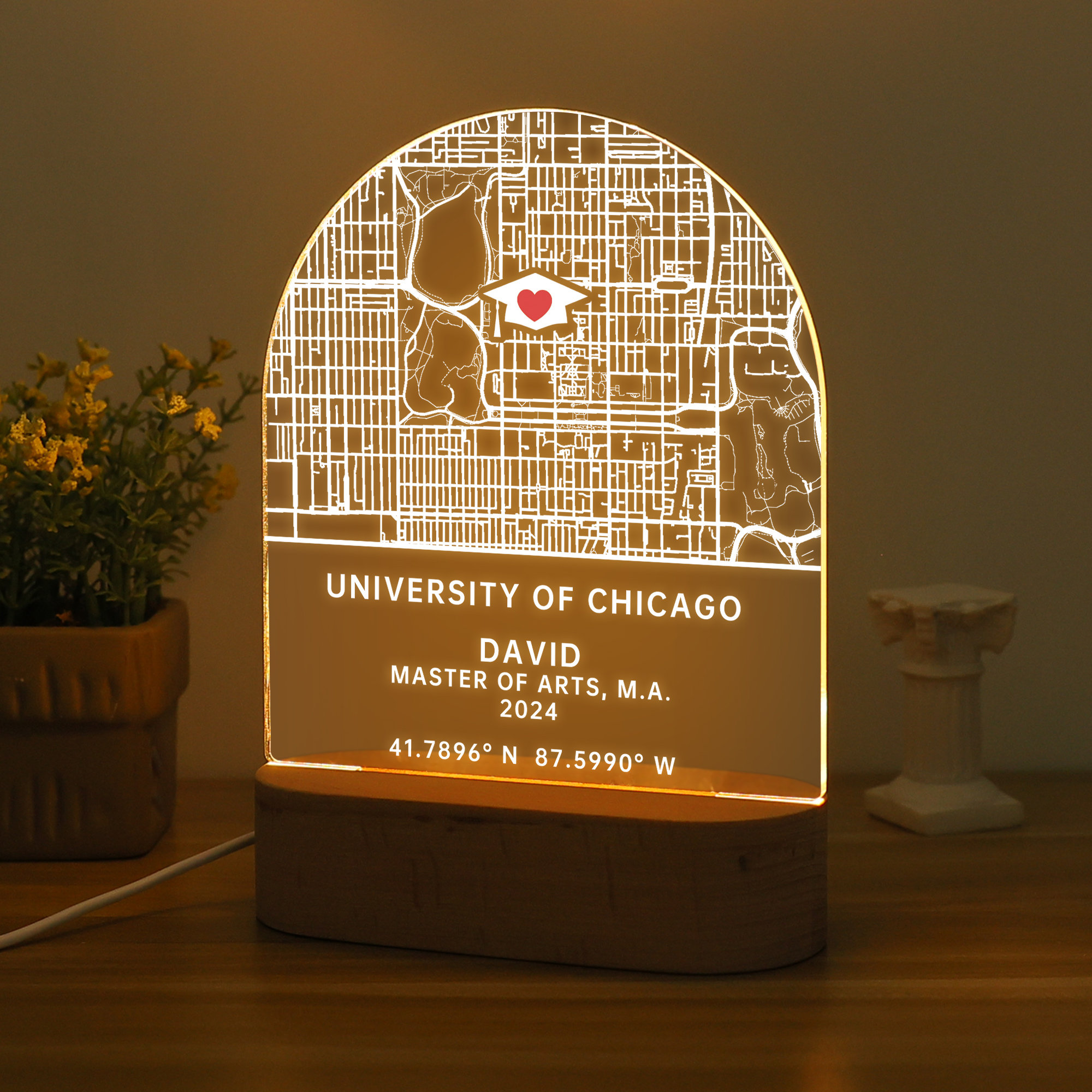 Personalized Campus Map Night Light, Custom College School Graduation ...