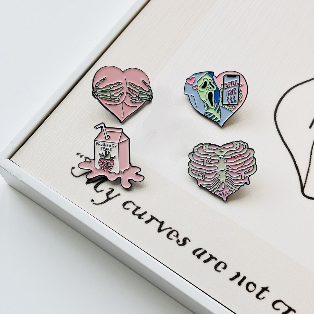 Pink Heart Skeleton Milk Creative Enamel Pin Badge Lapel Pin - Etsy