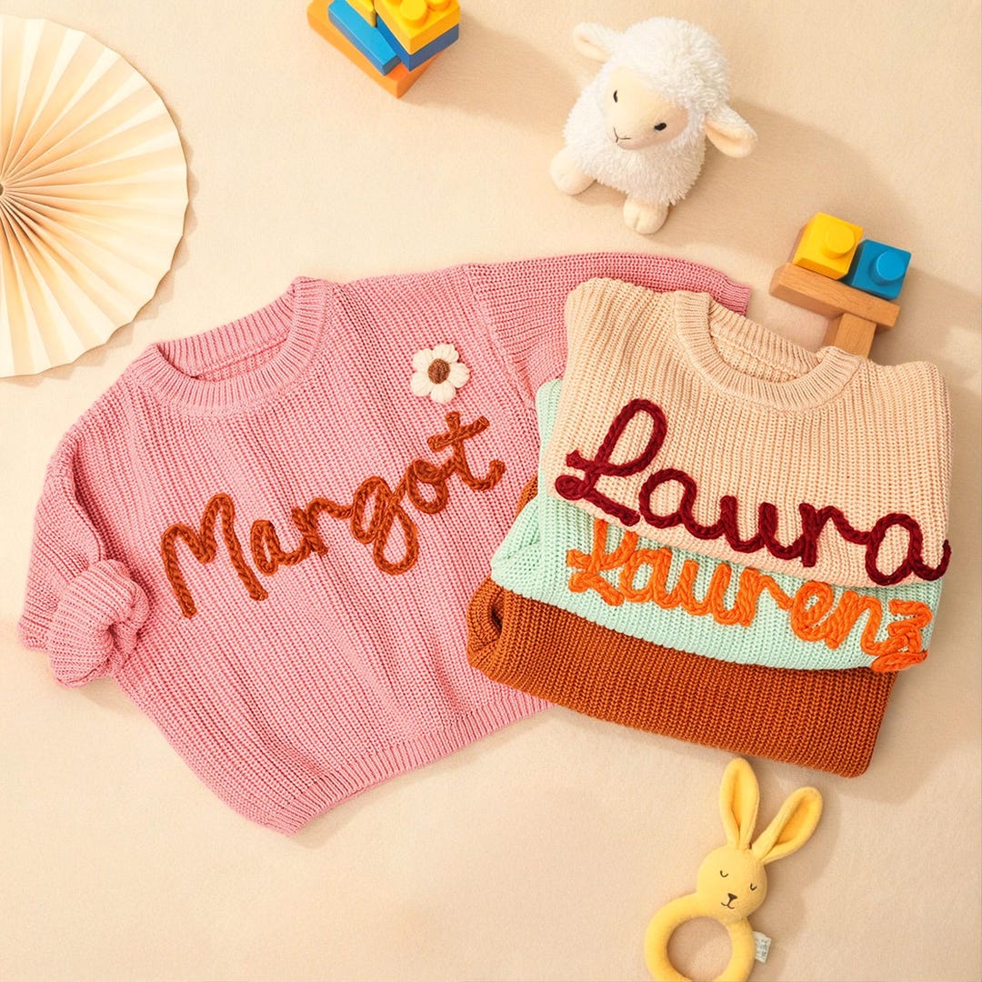 Personalized Hand Embroidery Sweaters, Custom Toddler Sweaters, Baby ...