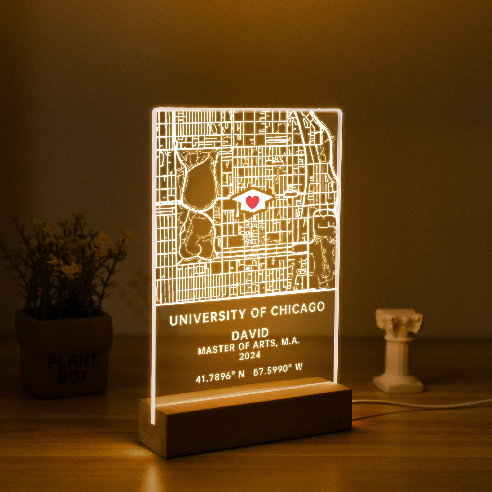 Personalized Campus Map Night Light, Custom College School Graduation ...