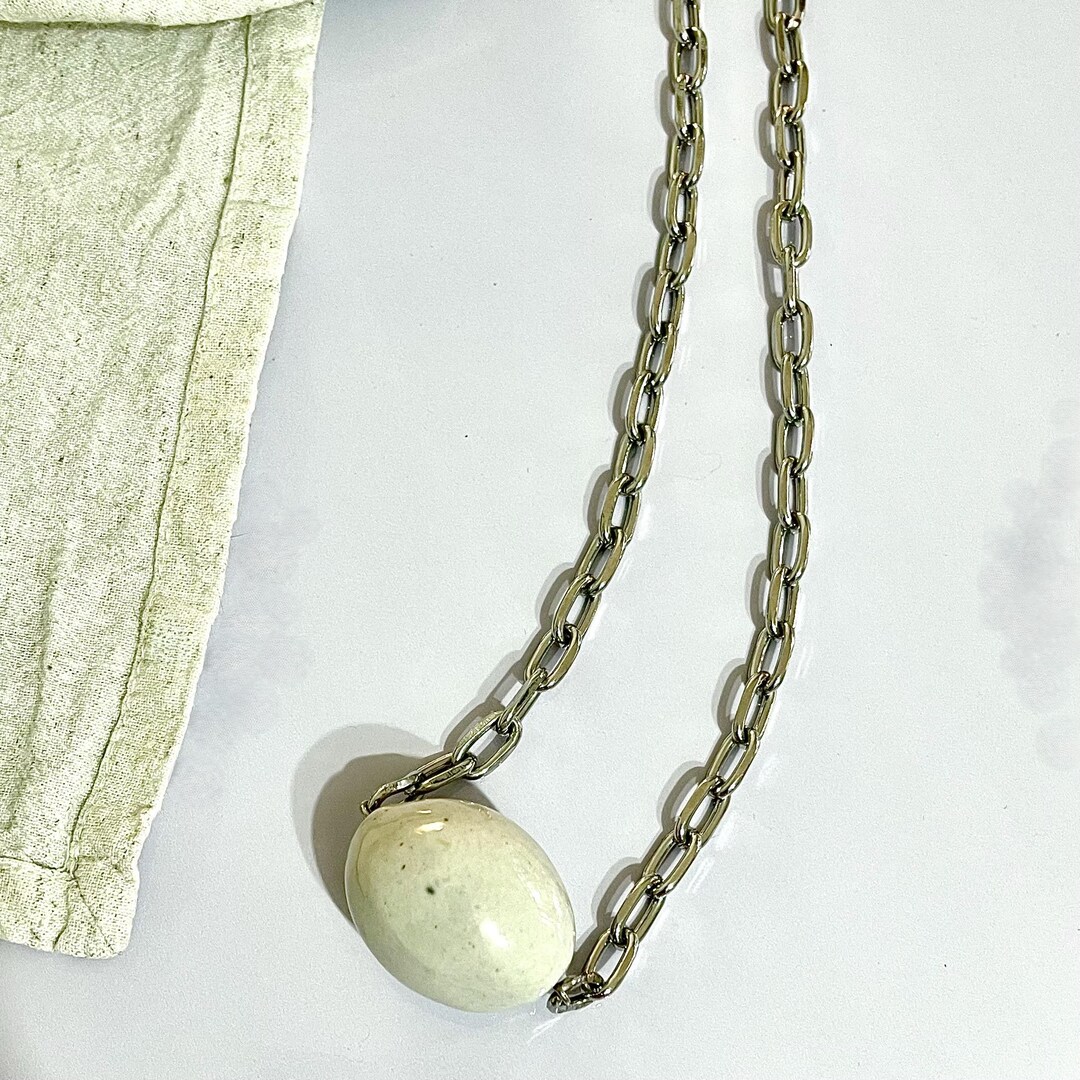 Dragon Egg Pendant Necklace, Chunky Chain Necklace, Ceramic Pendant ...