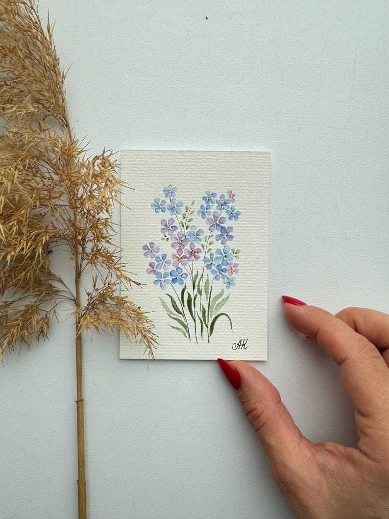 Forget-me-not Painting: Original Watercolor Floral ACEO Art - Etsy