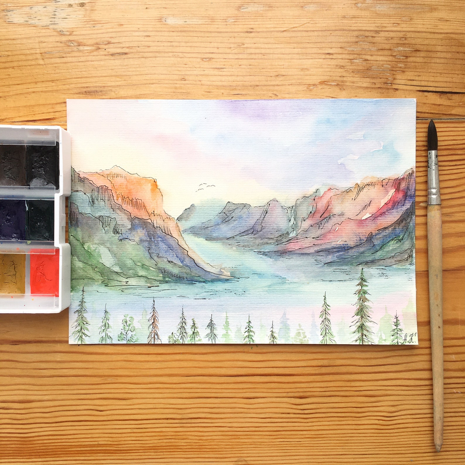 Yellowstone National Park Painting Original watercolor Art | Etsy