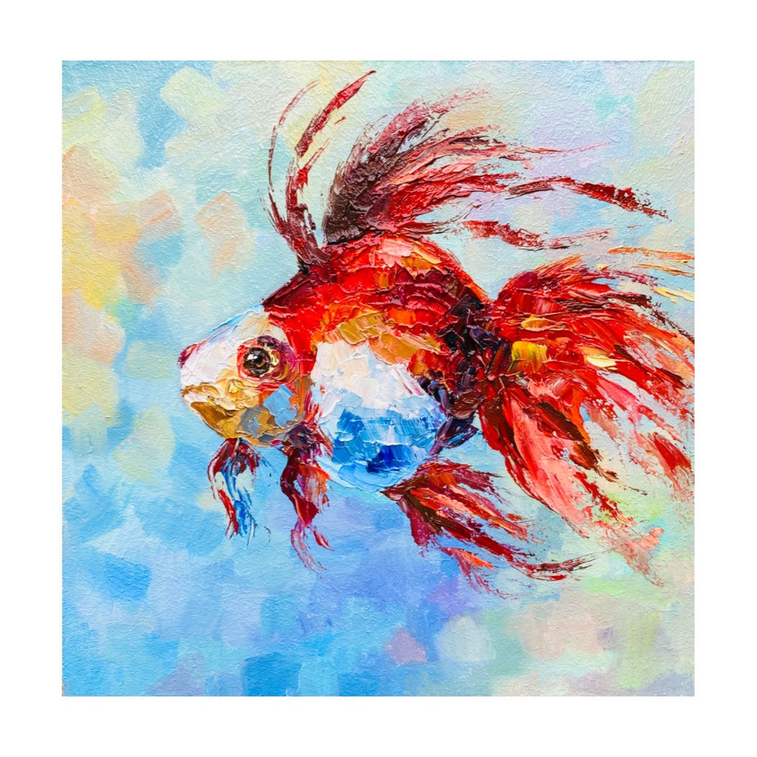 Fish Painting Gold Fish Original Art Red Fish Wall Art Underwater ...