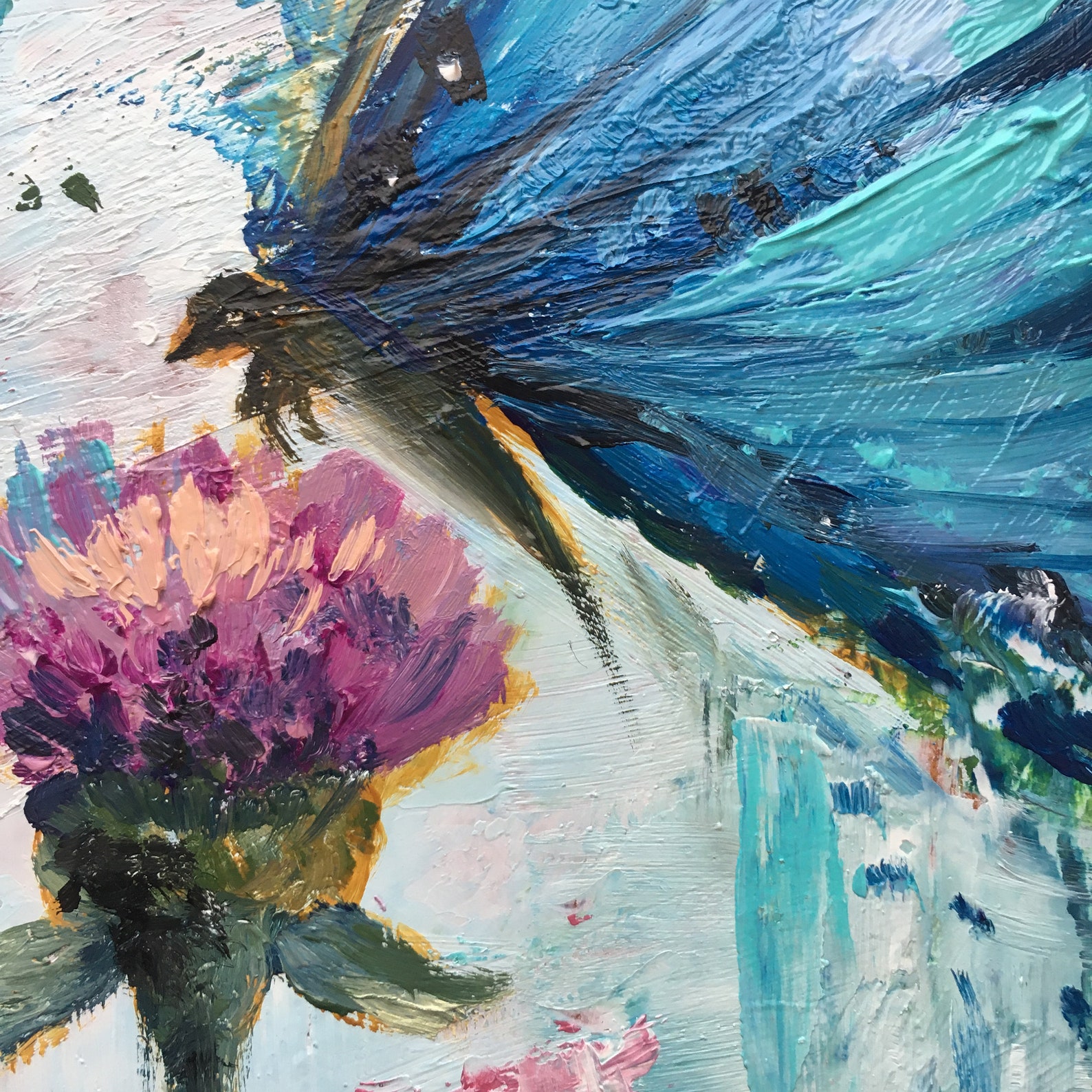 Butterfly Painting Blue Monarch Original Arwork Small Floral | Etsy