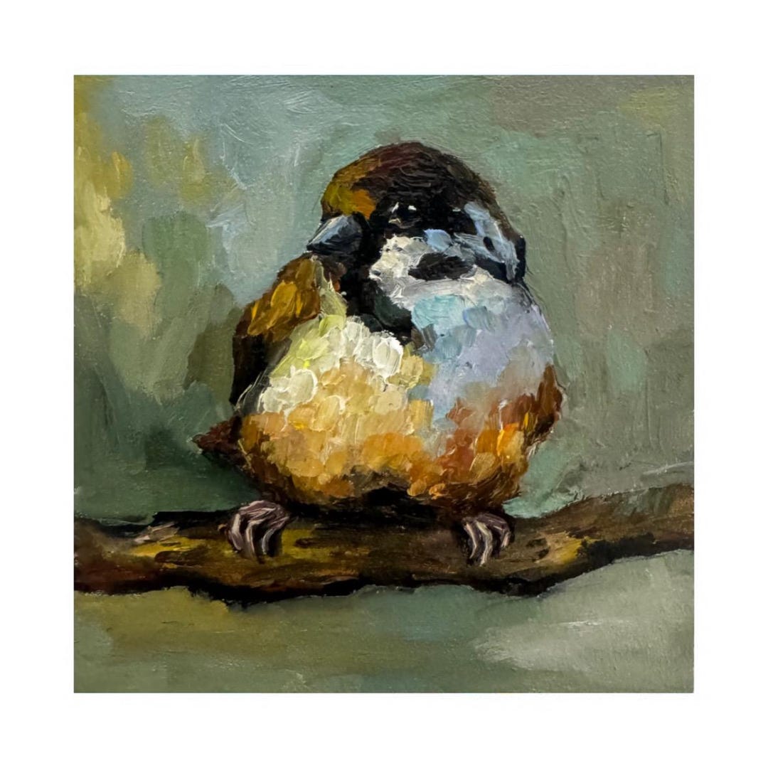 Sparrow Oil Painting: Impasto Bird Art, Semi Abstract Decor (4x4 Inches ...