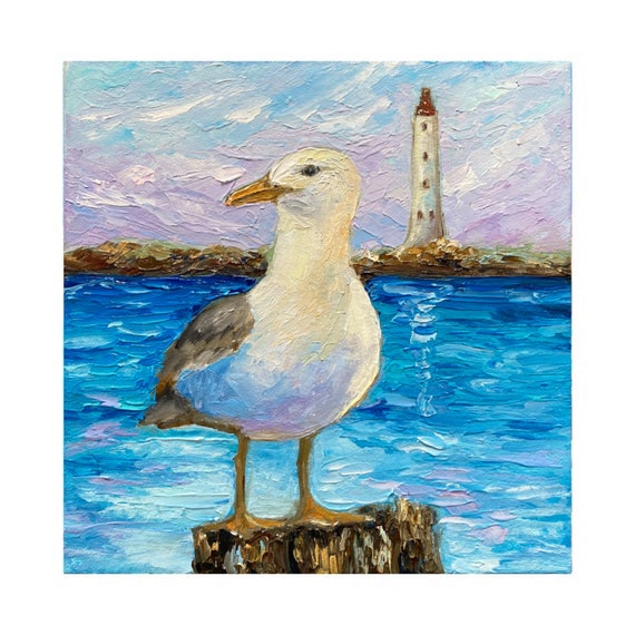 Seagull Painting Bird Original Art Seagull Wall Art Seascape - Etsy