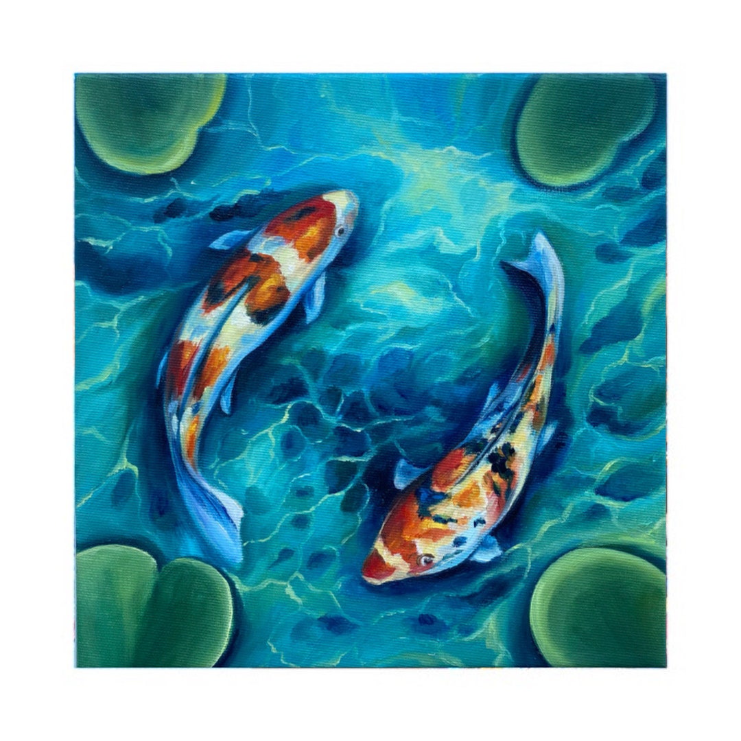 Koi Fish Oil Painting: Original Pond Art, Textured Impasto (10x10 Inch ...