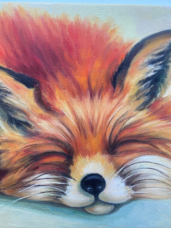 wholesale outlet Fox Painting Original Art Sleeping Fox oil painting on canvas Red Fox Wall Art ...