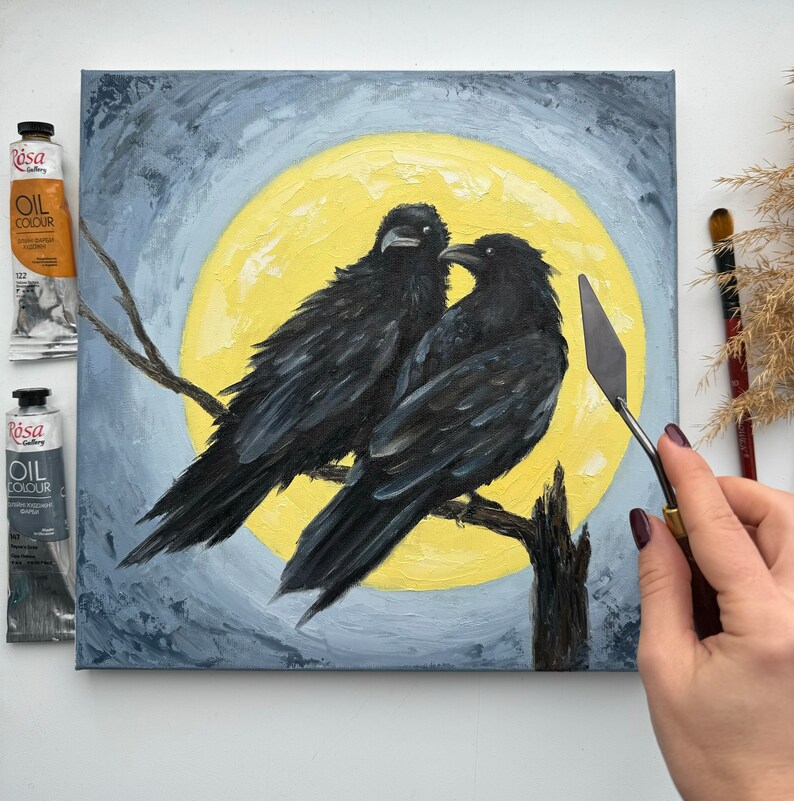 Original Raven Oil Painting: Impasto Crow Art, Black Bird Artwork ...