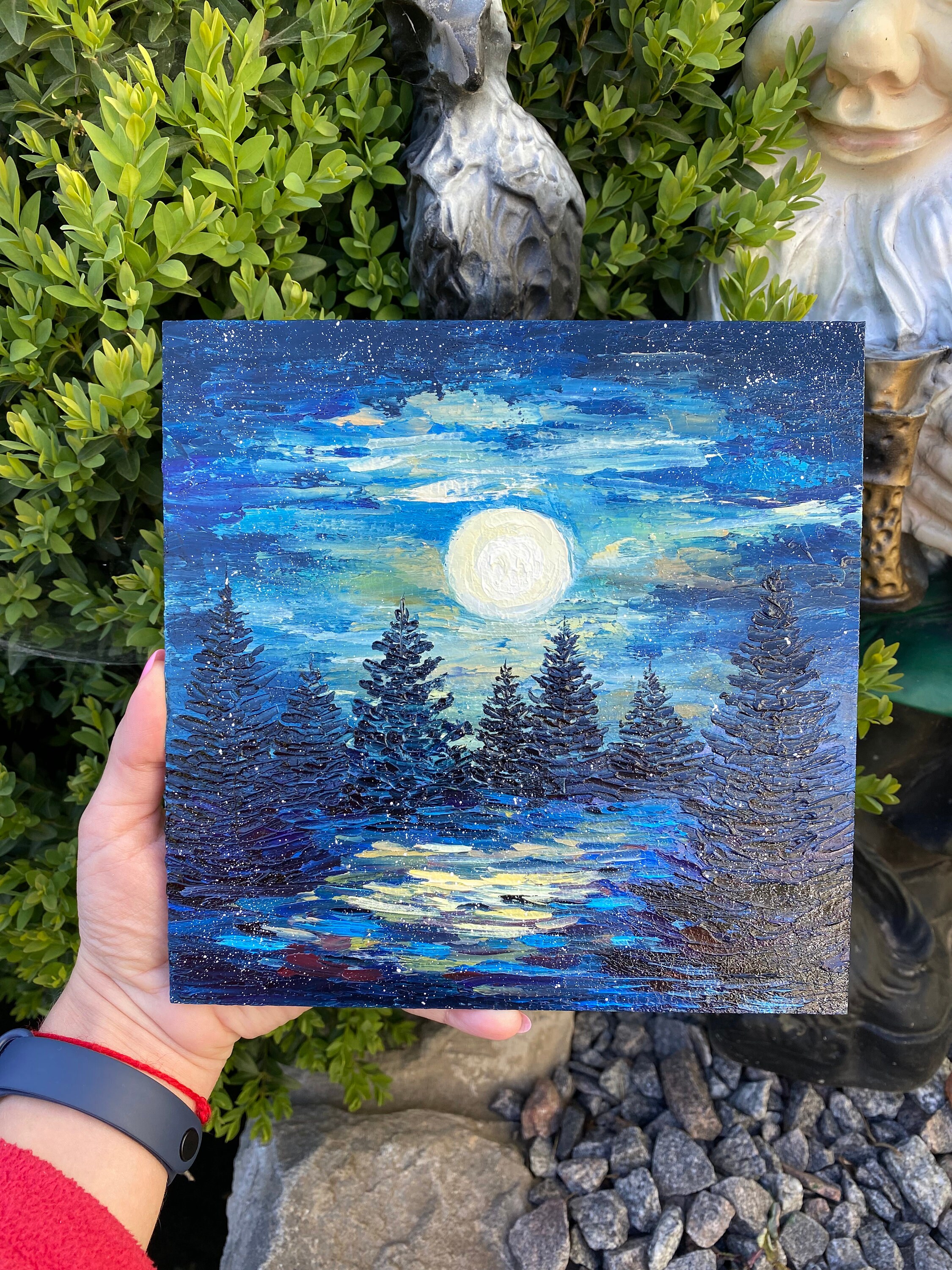 Full Moon Landscape Painting Pine Trees Original Art Night - Etsy