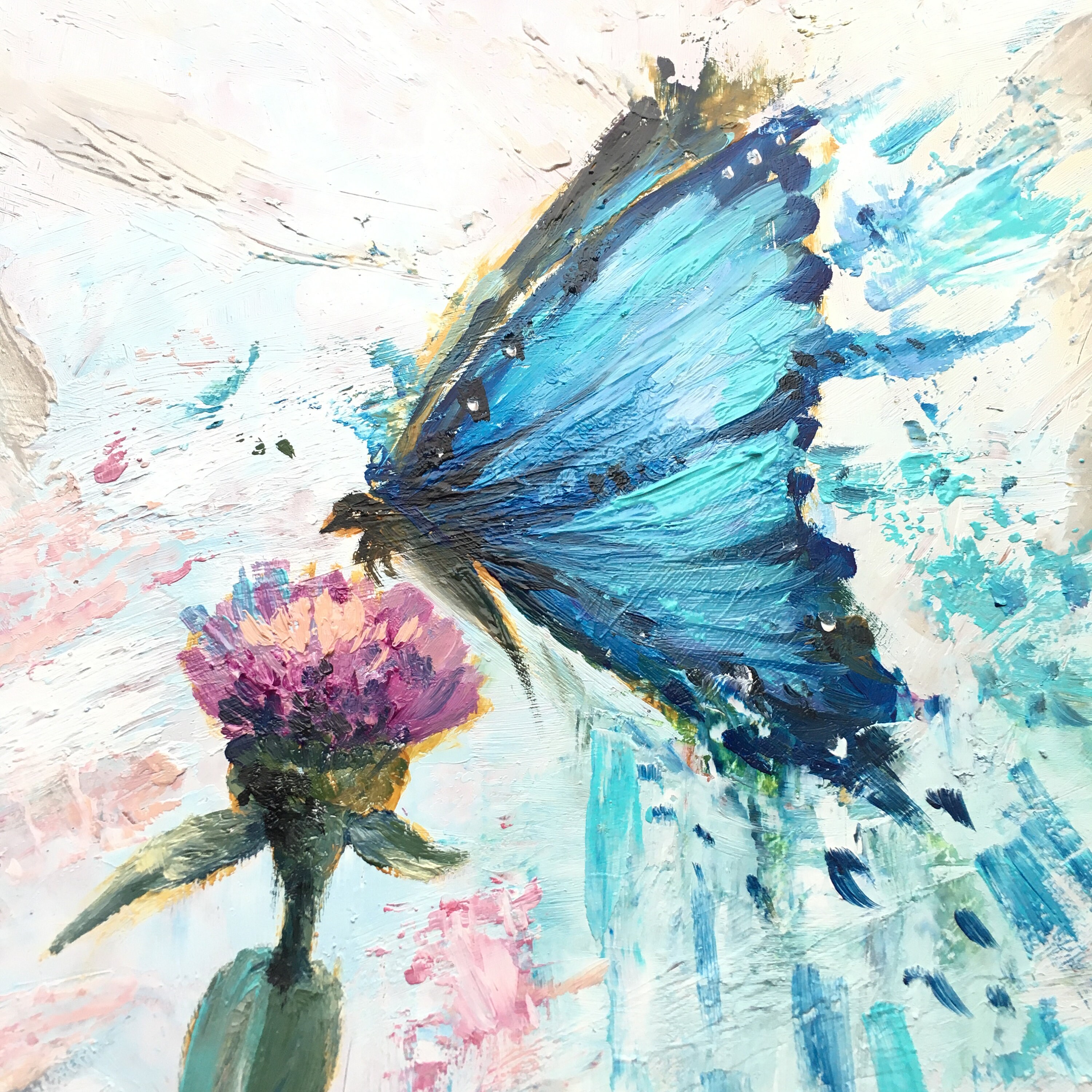 Butterfly Painting Blue Monarch Original Arwork Small Floral | Etsy