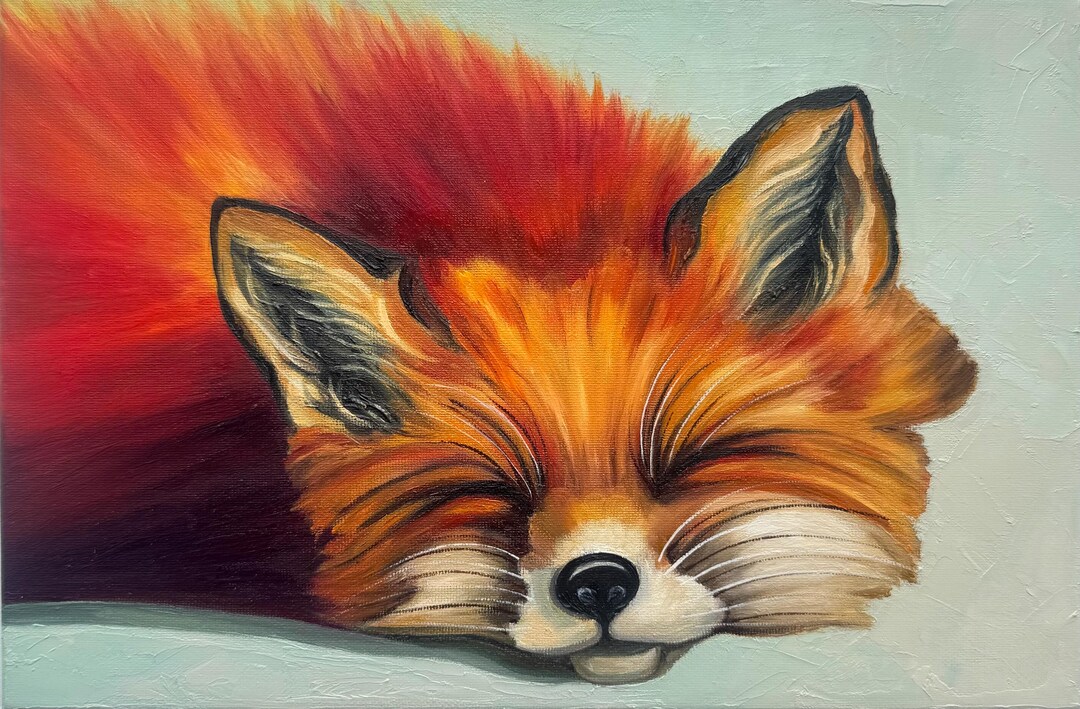 Fox Painting Original Art Sleeping Fox Oil Painting on Canvas Red Fox ...