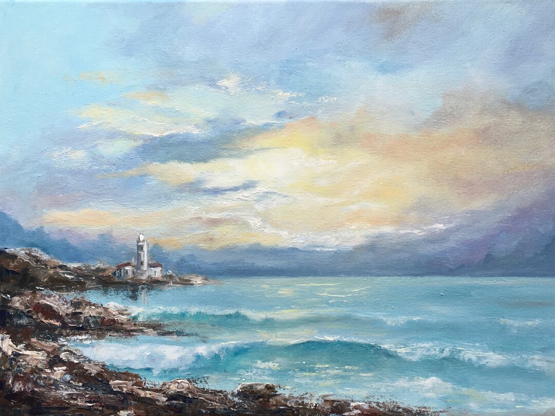Original Greece Seascape Oil Painting: Mediterranean Sunset Wall Art - Etsy