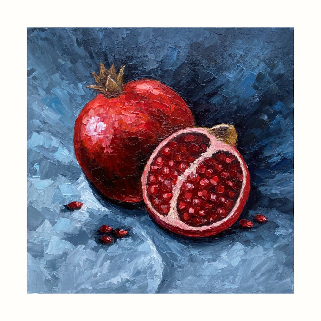 ザクロの絵画 オリジナルアート フルーツ ザクロの油絵 厚塗り ザクロの絵画 オリジナルアート フルーツ ザクロの油絵 厚塗り