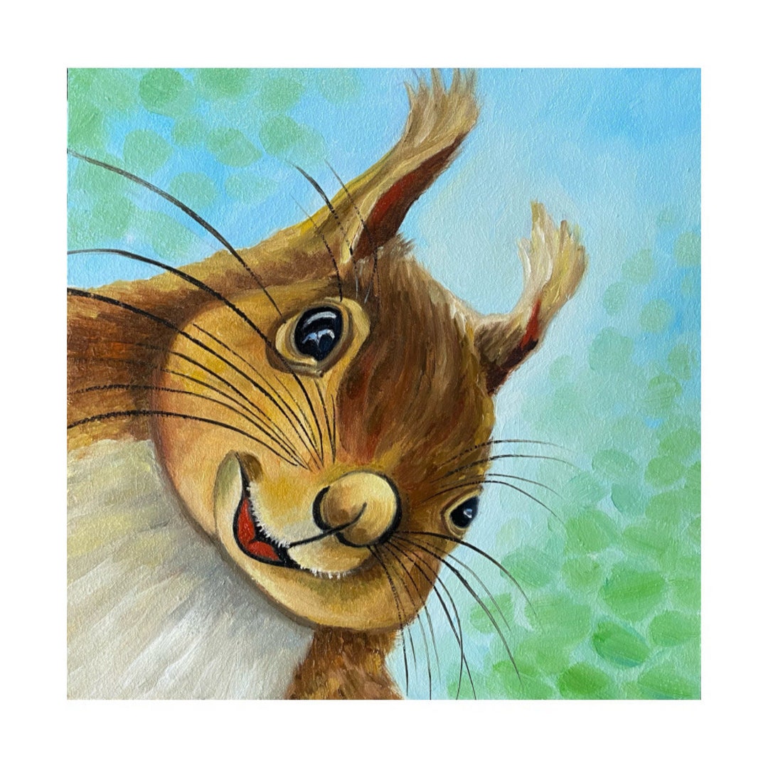 Original Squirrel Oil Painting: Wildlife Animal Art, 8x8 - Etsy