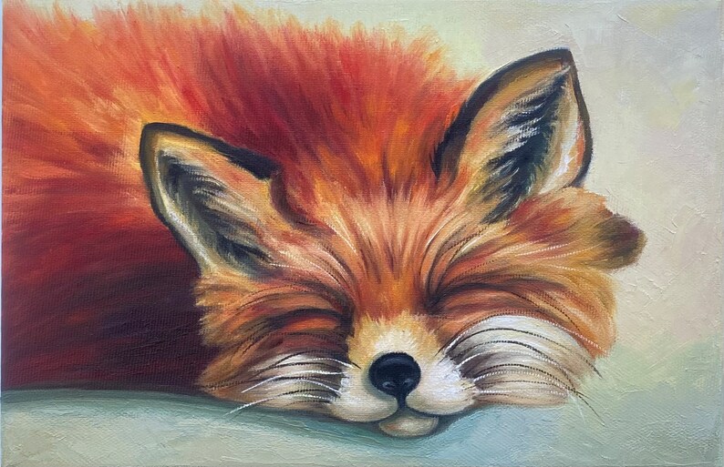Fox Painting Original Art Sleeping Fox Oil Painting on Canvas - Etsy