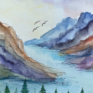 Yellowstone National Park Painting: Original Watercolor Mountain ...