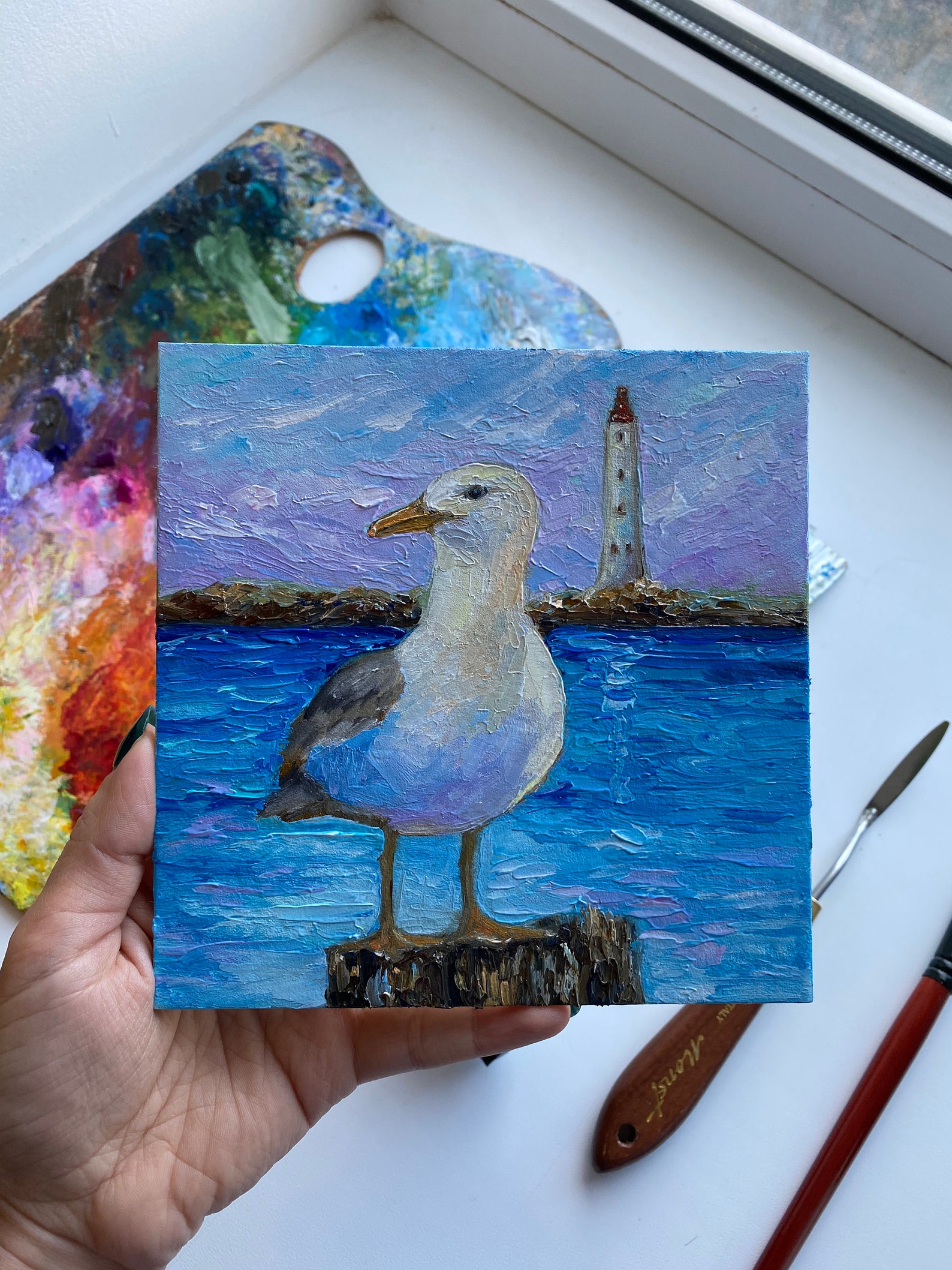Seagull Painting Bird Original Art Seagull Wall Art Seascape - Etsy