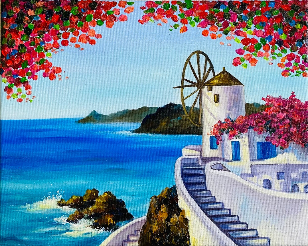 Santorini Impasto Painting: Original Greek Seascape Art, 8x10 Canvas - Etsy