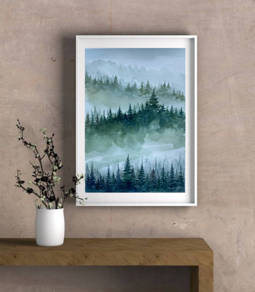 Pine Forest Watercolor Art Print Minimalist Landscape Art Print Pine ...