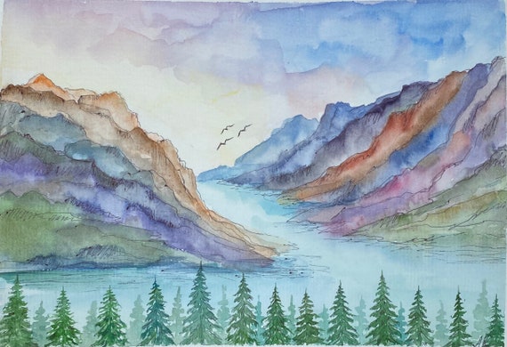 Yellowstone National Park Painting Original Watercolor Art - Etsy