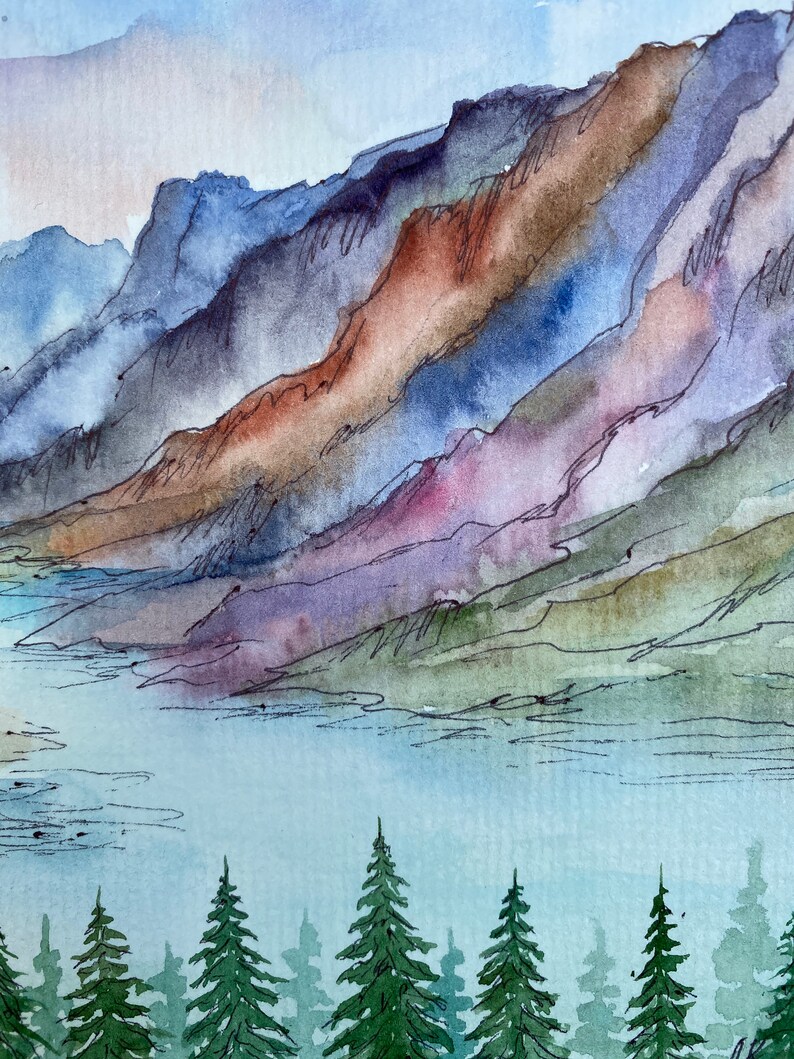 Yellowstone National Park Painting: Original Watercolor Mountain ...