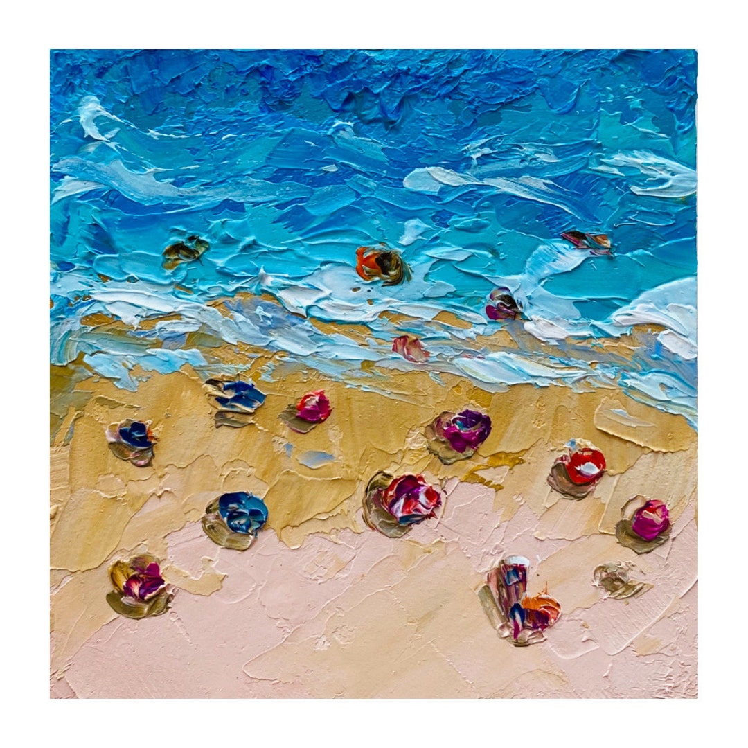 Abstract Aerial Beach Painting: Impasto Ocean Art, Florida Seascape ...