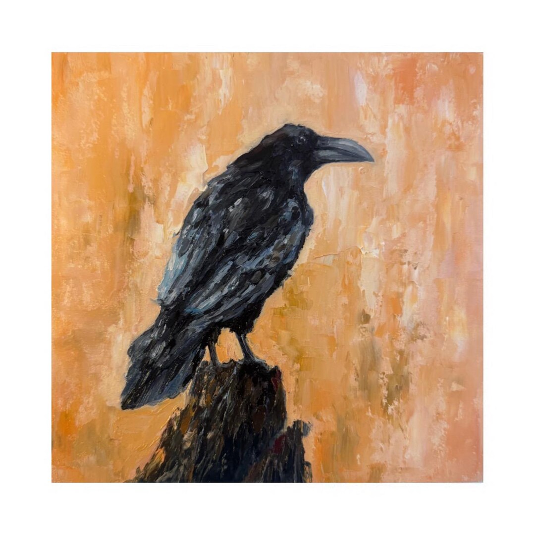 Raven Oil Painting: Impasto Black Bird Art, 8x8 - Etsy