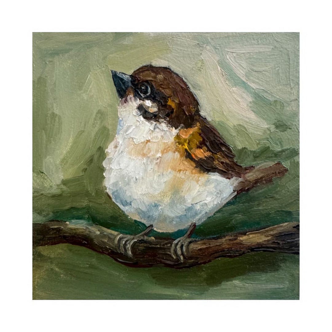 Sparrow Oil Painting: Impasto Bird Art, Semi Abstract Decor (4x4 Inches ...