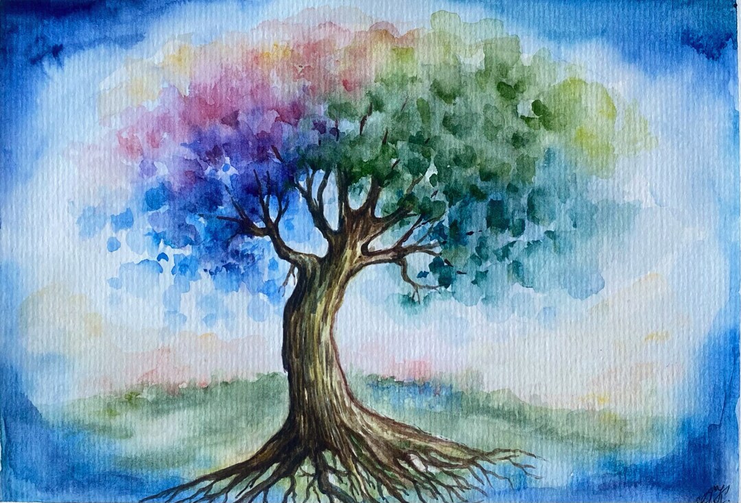 Tree of Life Watercolor Painting: Abstract Oak Tree Art (6x8) - Etsy