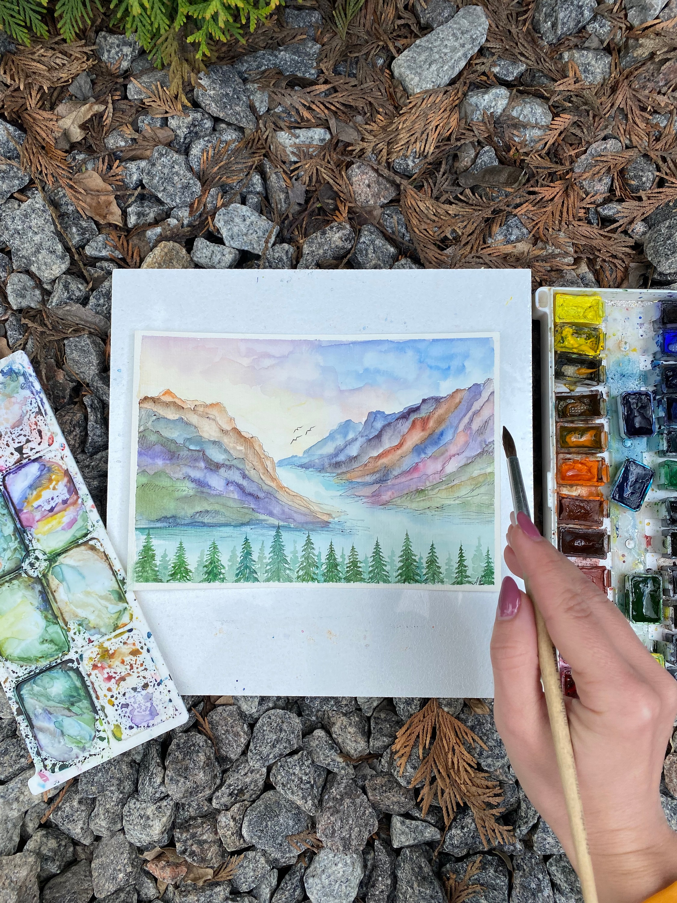 Yellowstone National Park Painting: Original Watercolor Mountain ...