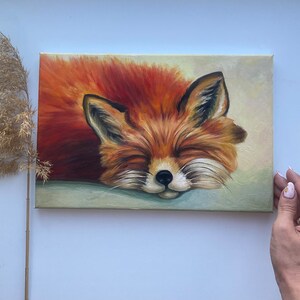 Fox Painting Original Art Sleeping Fox Oil Painting on Canvas Red Fox ...