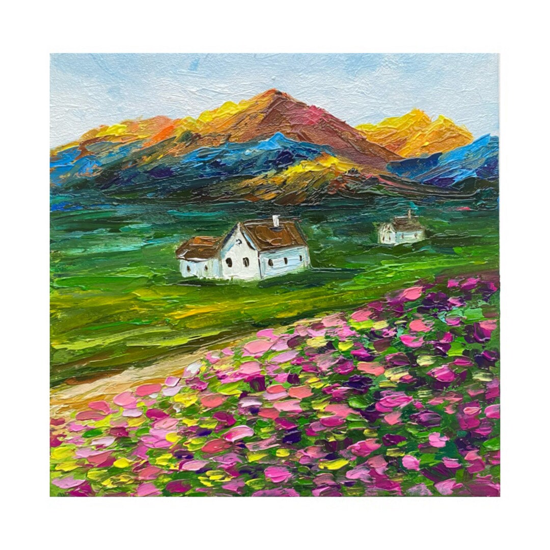 Scottish Landscape Oil Painting: Cottage & Thistle Art (6x6) - Etsy