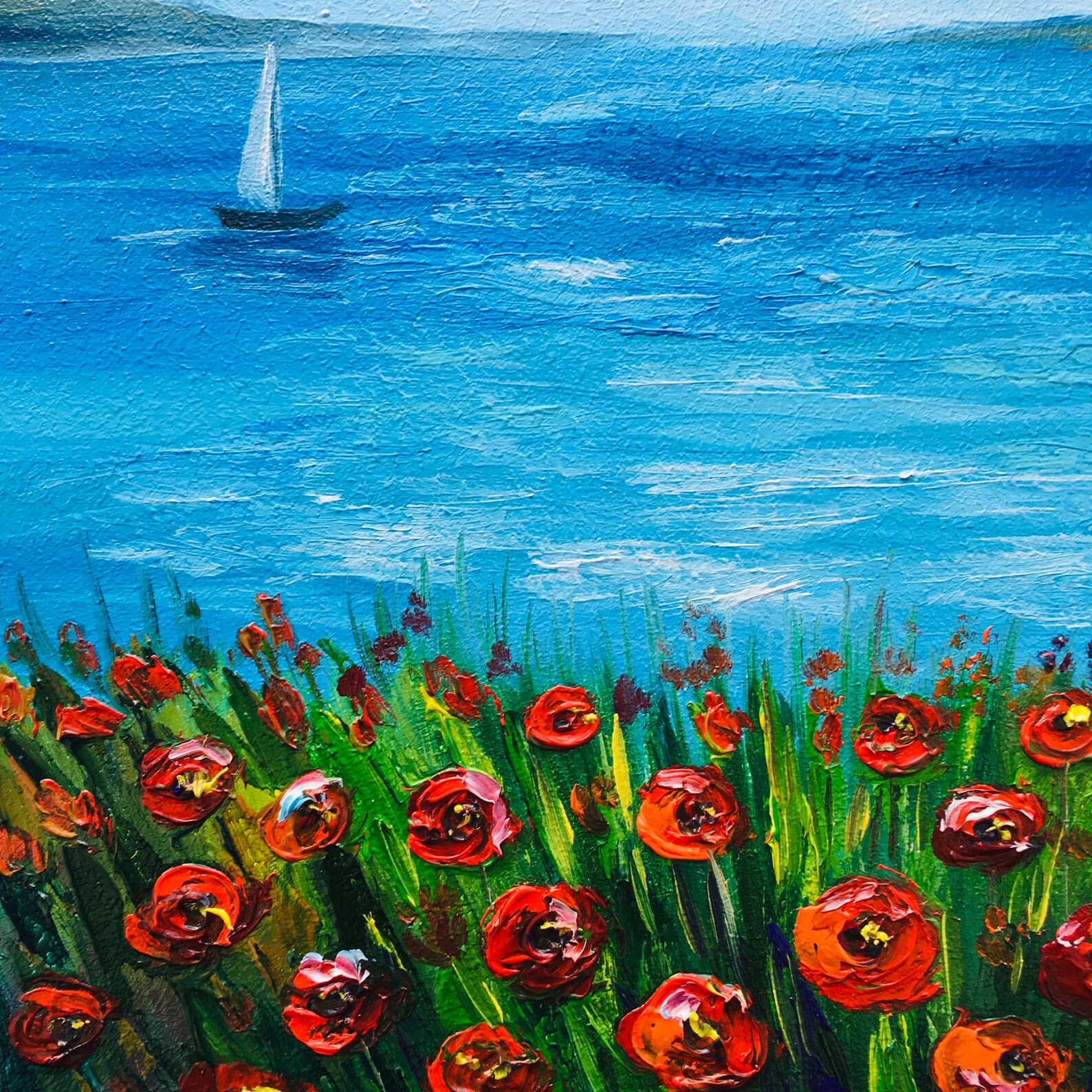 California Poppy Painting Seascape Original Art Poppy Wall Art - Etsy UK