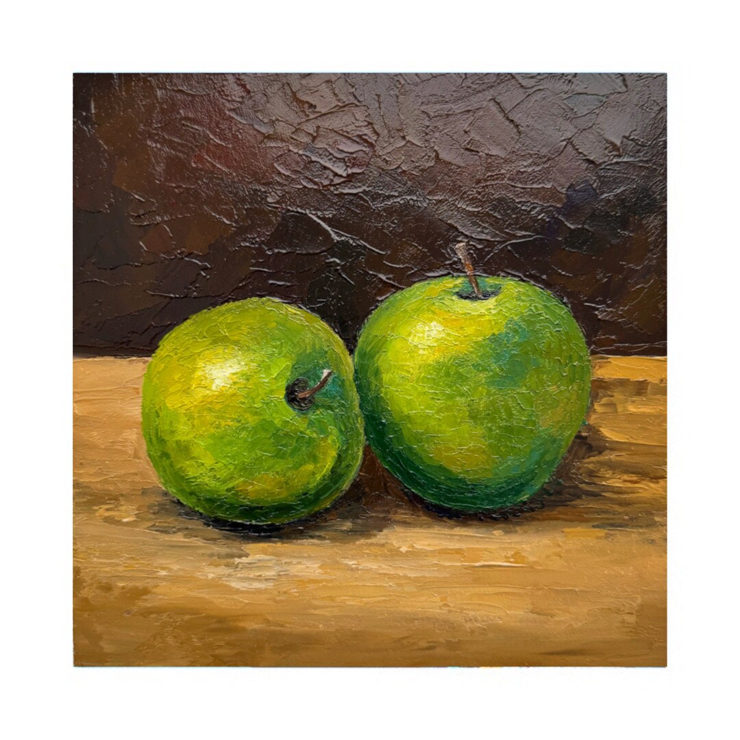 Green Apple Oil Painting: Impasto Fruit Still Life, 8x8 - Etsy