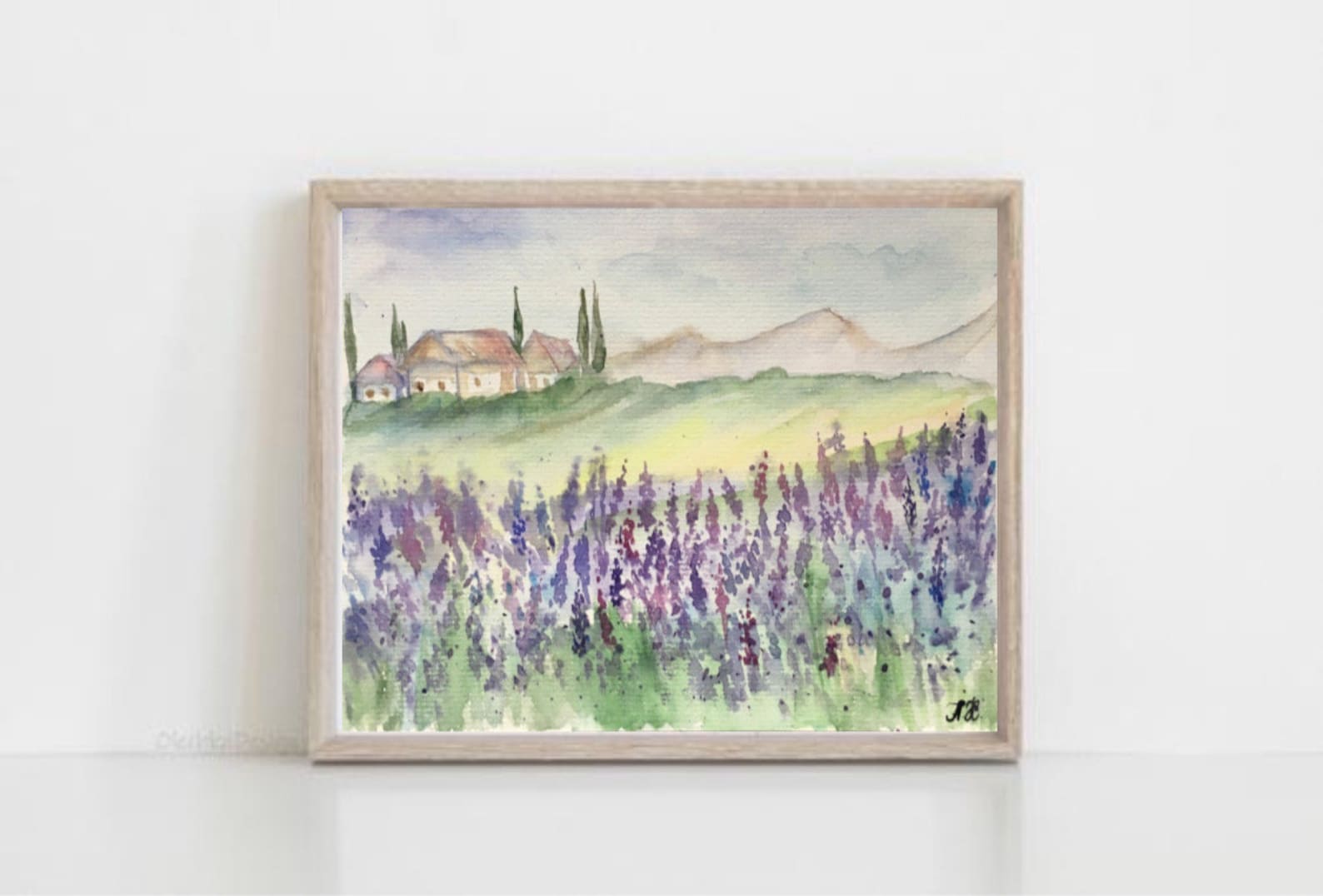 Watercolor Lavender Field Art Print Countryside Field Painting | Etsy