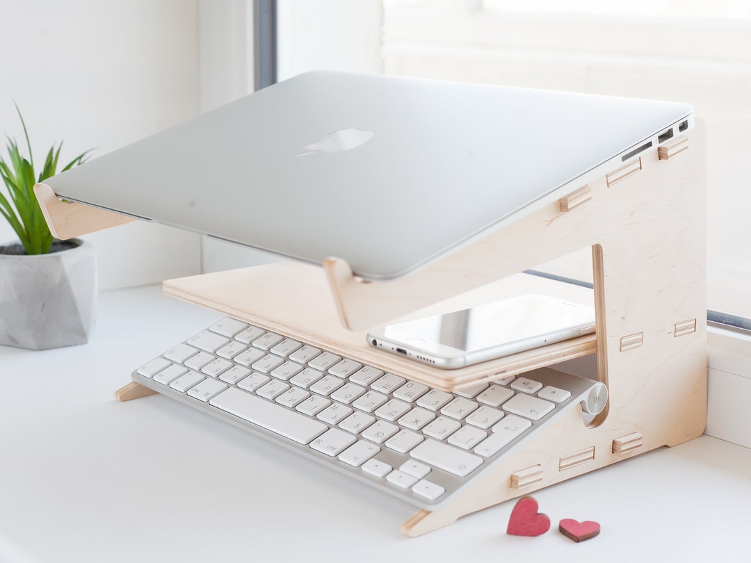 Birch Plywood Laptop Stand: Ergonomic Double Tier Design - Etsy