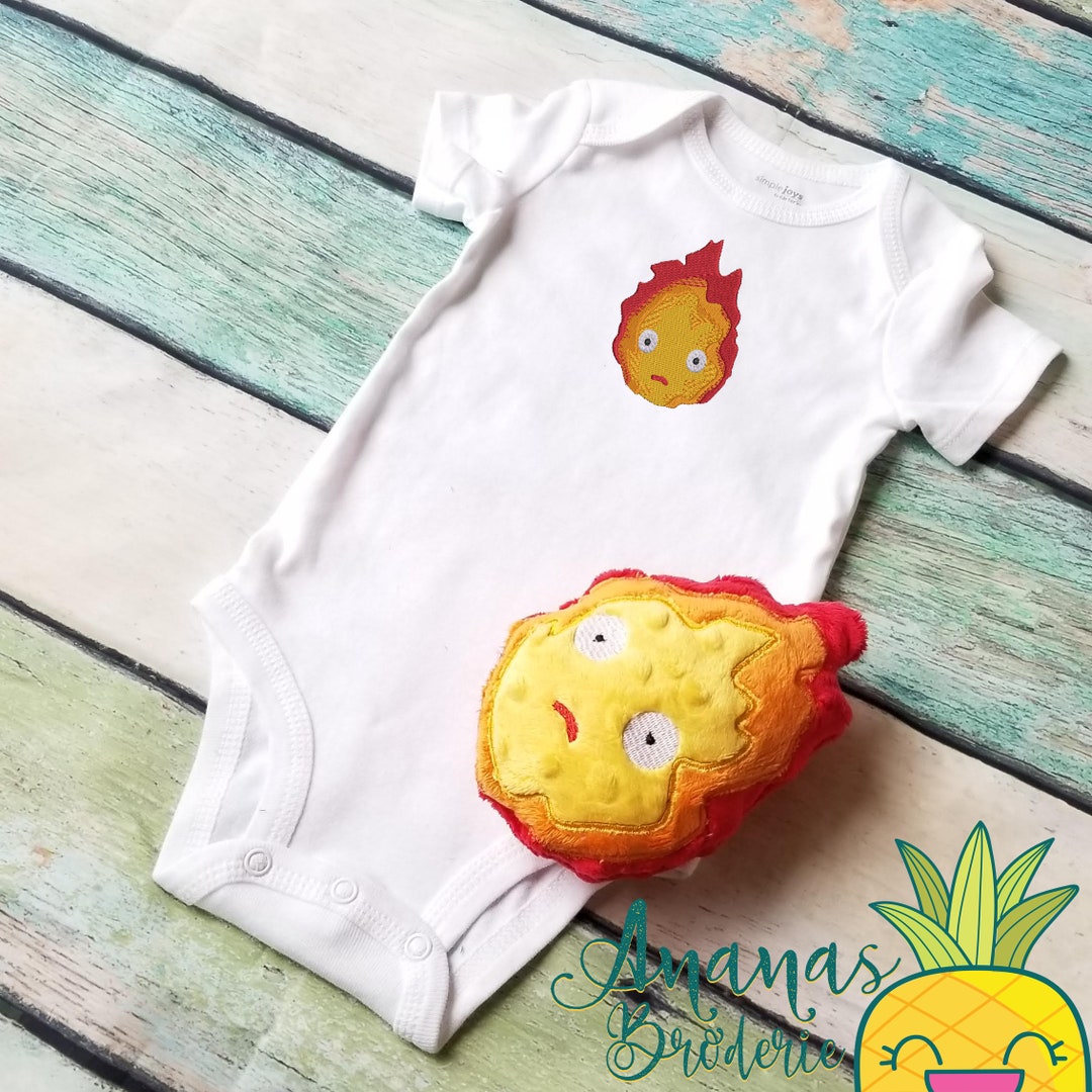 Calcifer Embroidery Bodysuit. Baby Girl/boy Otaku - Etsy