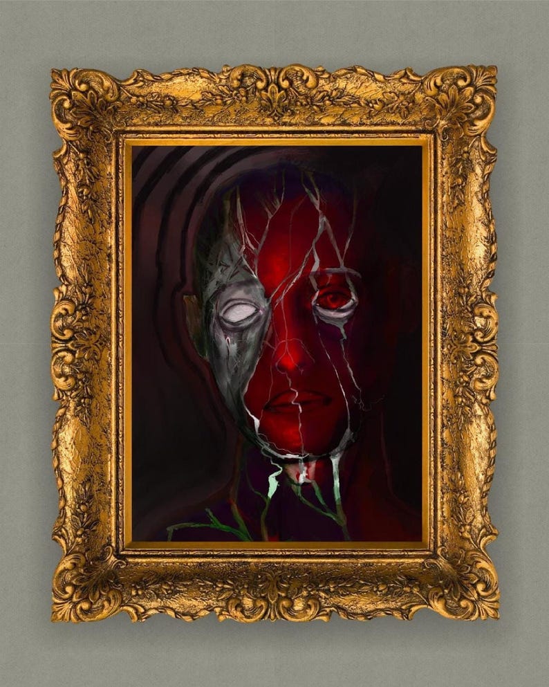 Creepy Face Art Print, Red Glitch Horror, Expressionism Decor - Etsy