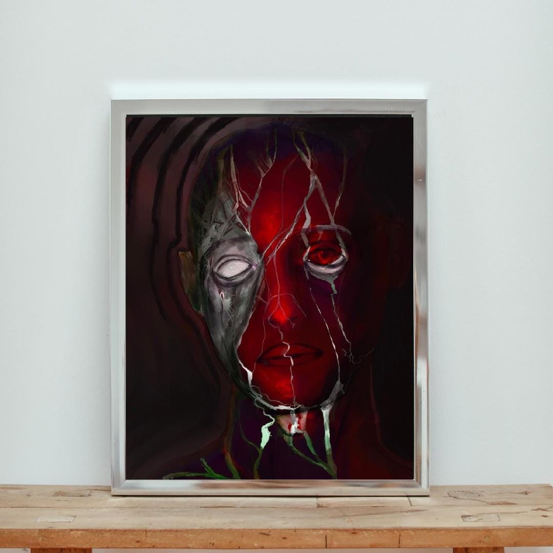 Creepy Face Art Print, Red Glitch Horror, Expressionism Decor - Etsy