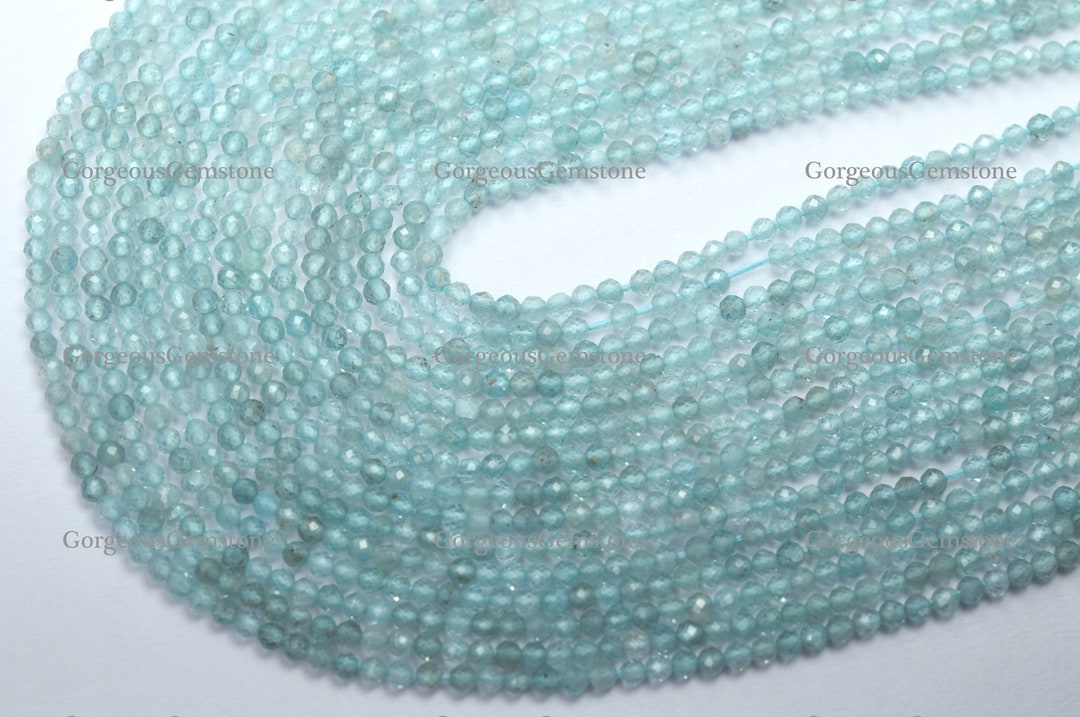 12 Inches Strand Gorgeous Quality Natural Aquamarine Faceted Round ...