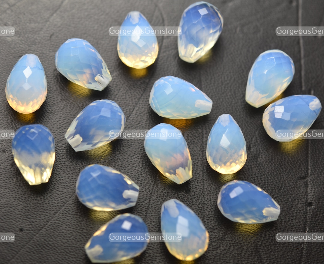 10 Beads Gorgeous Quality Opal Hydro Quartz Half Drilled Faceted Drops ...