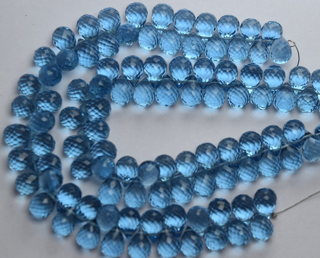 10 London Blue Hydro Quartz Beads: Faceted Fancy Drops (7.00x10.00mm ...