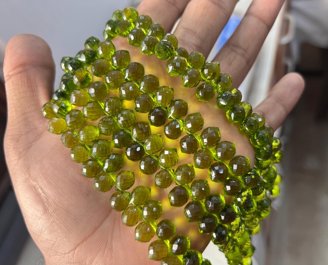 Buy Peridot Green Quartz 8 Inch Strand Faceted Drops Shape Beads Size-7 ...